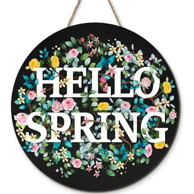 Hello Spring Door Sign Welcome Door Sign Round Decorative Wall Sign ...