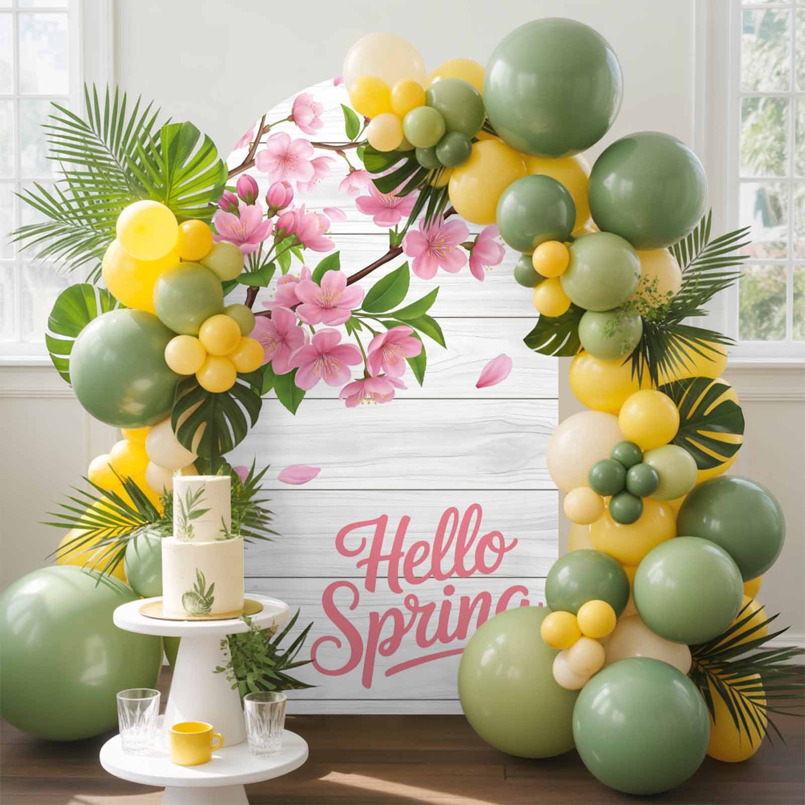 Hello Spring Floral Arch Backdrop Cover, 5FT, Watercolor Flower Green ...