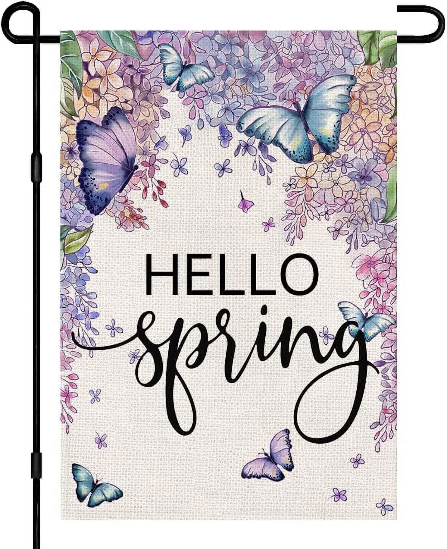 Hello Spring Floral Garden Flag 12x18 Inch Burlap Double Sided Outside ...