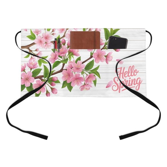 Hello Spring Floral Half Waist Apron Watercolor Flower Green Leaves ...