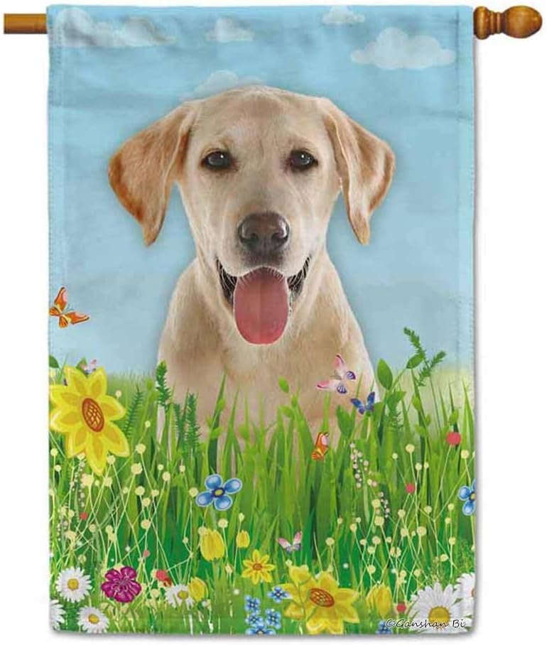 Hello Spring Floral with Dog Cute Labrador Dog Garden Flag Summer ...