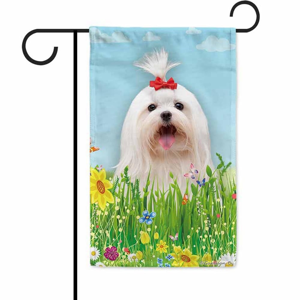 Hello Spring Floral with Dog Maltese Dog Garden Flag Summer Flower Home ...