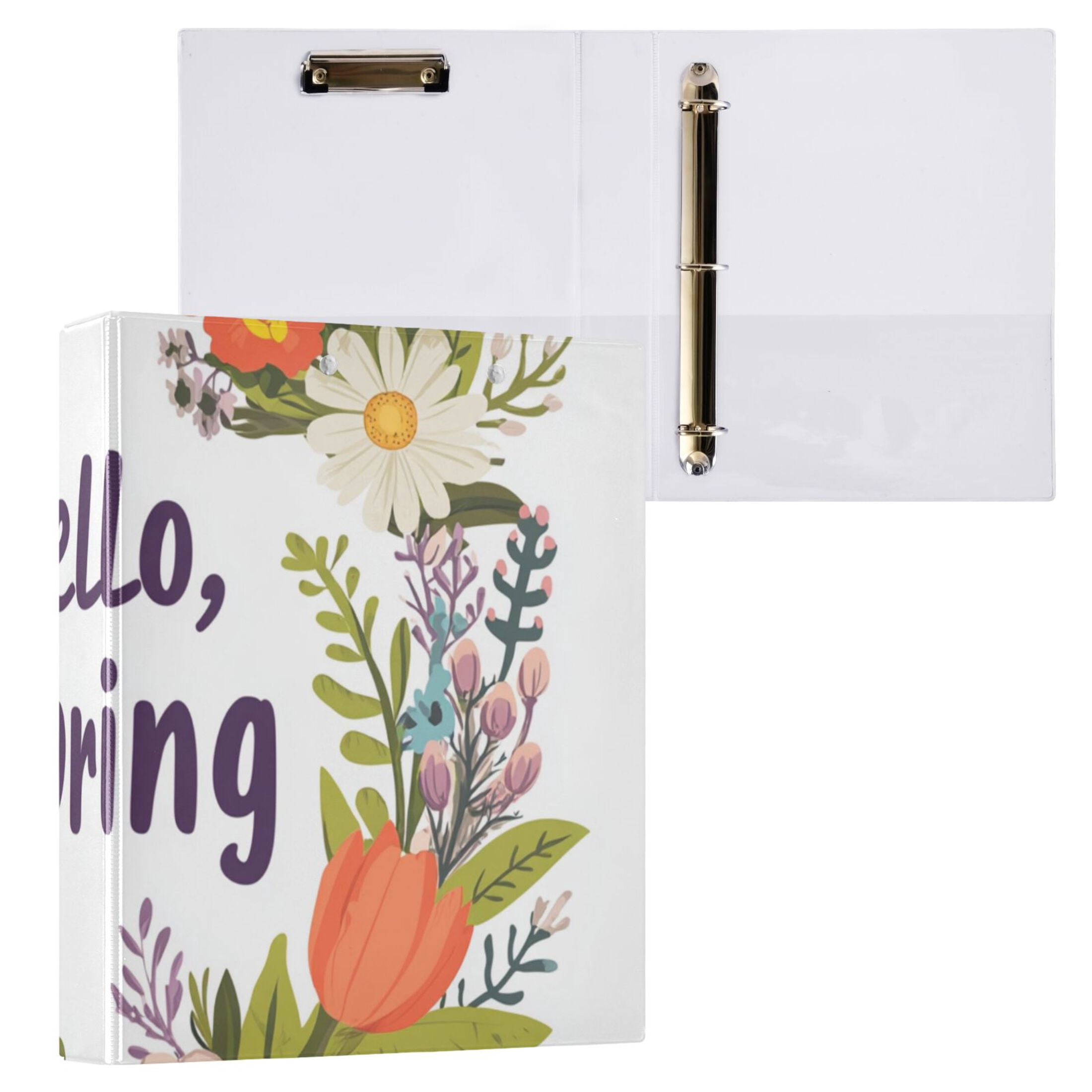 Hello Spring Florals Leaves Garland Round Ring Binder 3 Rings 1.5 ...