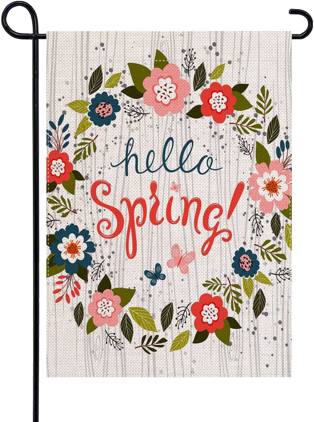 Hello Spring Flower Burlap Garden Flags 12x18 Inch Double Sided Pink ...