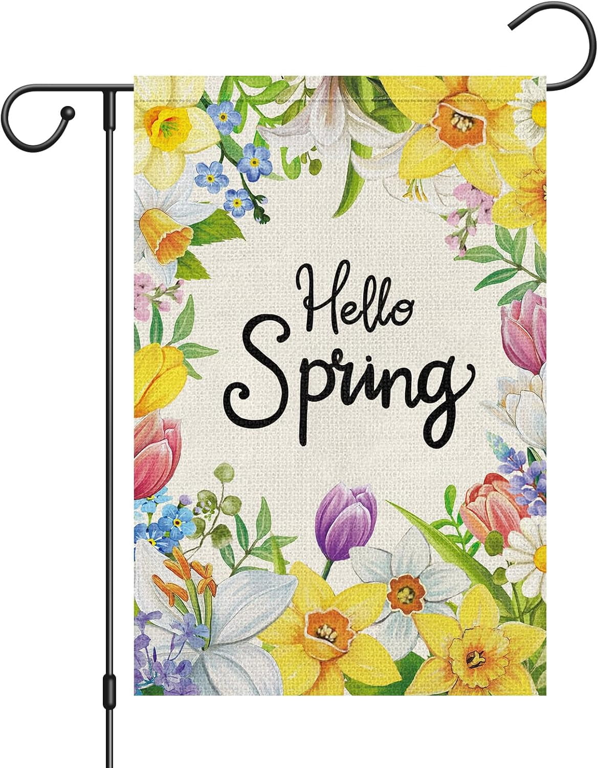 Hello Spring Flower Garden Flag 12x18 Inch Double Sided for Outside ...