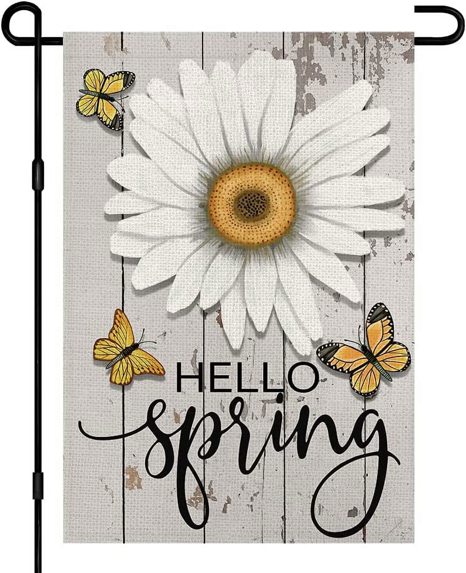 Hello Spring Flower Garden Flag 12x18 inch Double Sided Burlap Outside ...