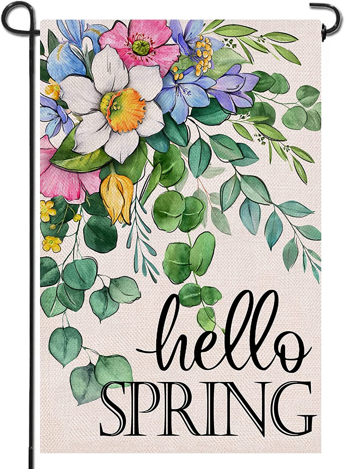 Hello Spring Flowers Eucalyptus Leaves Small Decorative Garden Flag ...