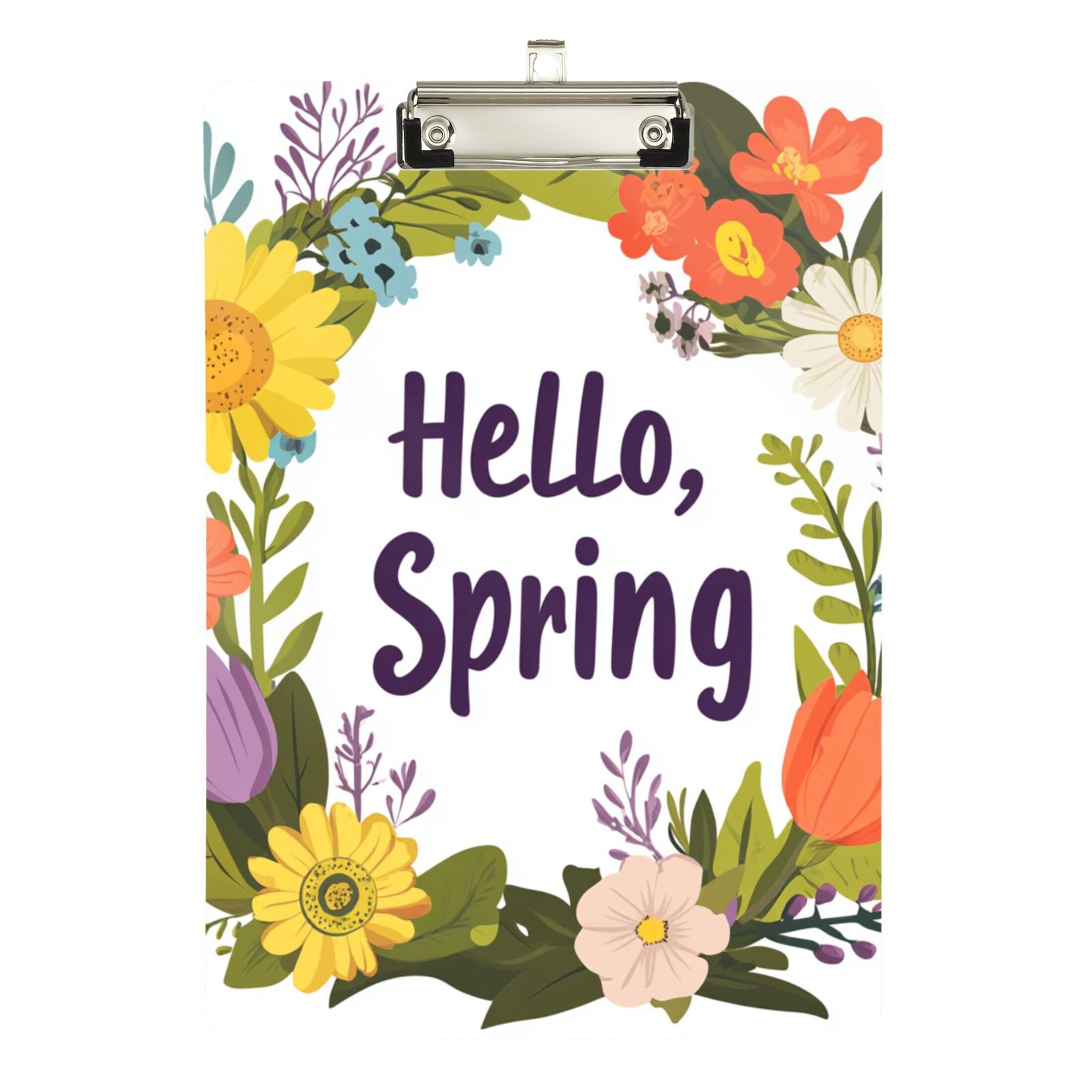 Hello Spring Flowers Leaves Garland Acrylic Clipboard Drawing Board ...