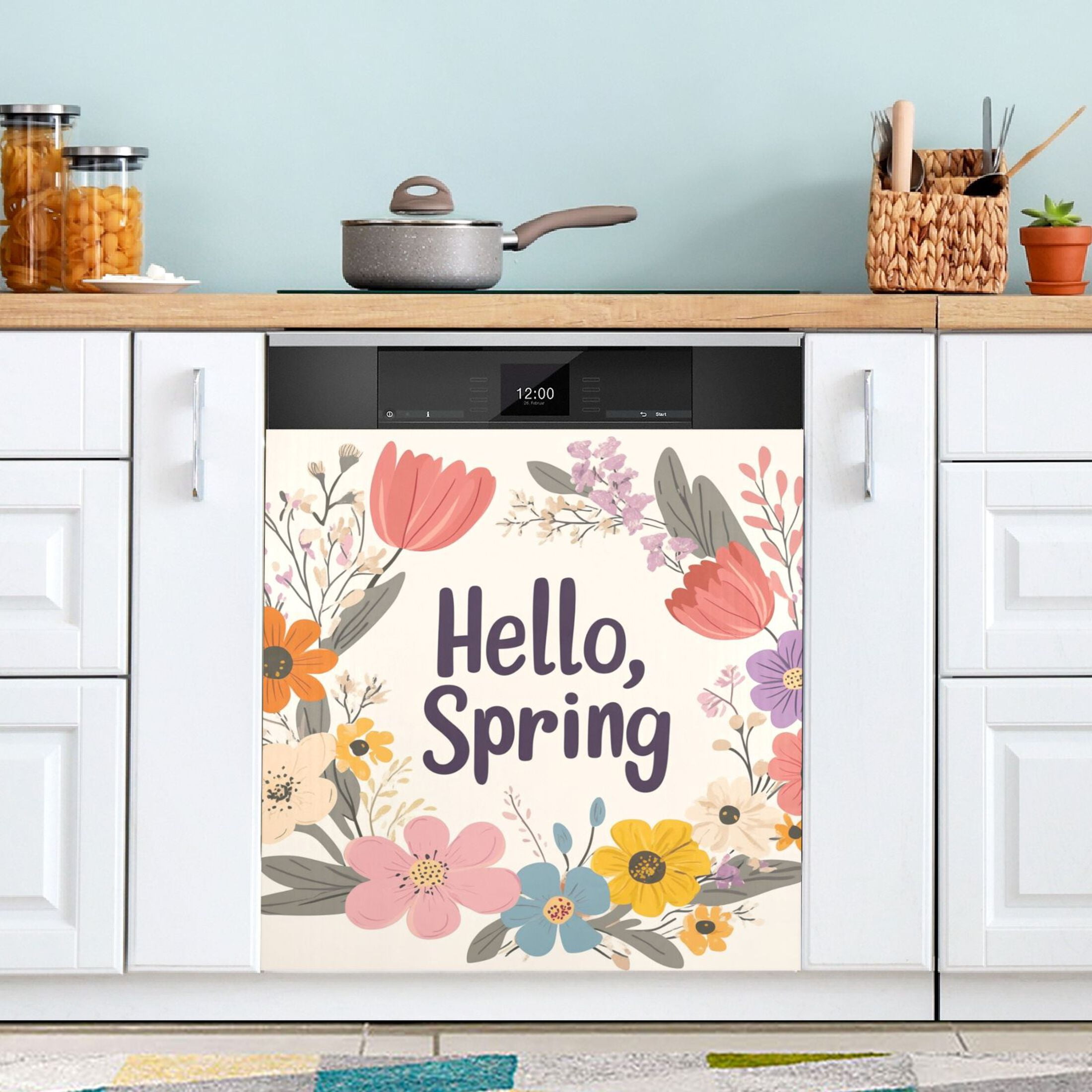 Hello Spring Flowers Pastel Color Dishwasher Magnet Refrigerator ...
