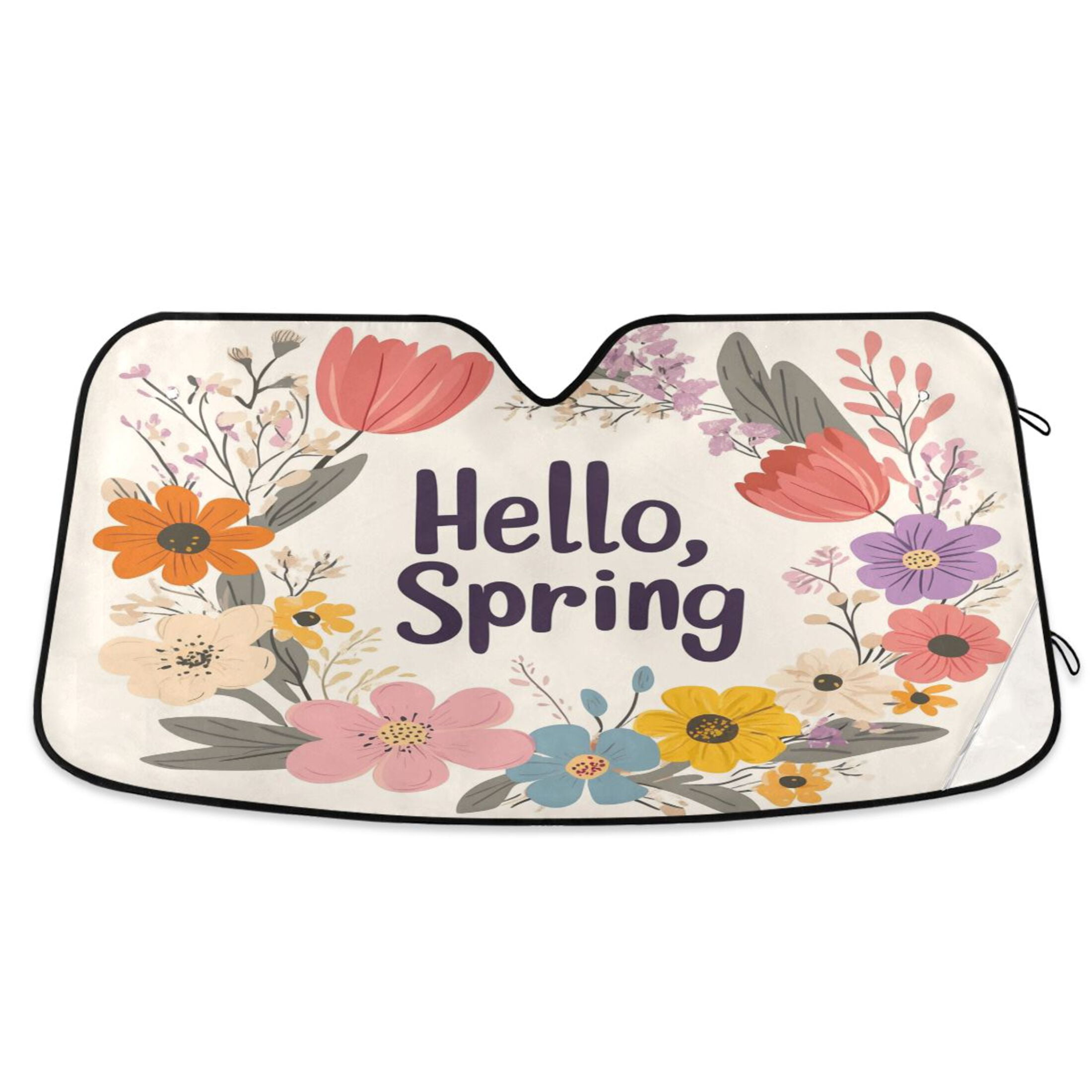 Hello Spring Flowers Pastel Color Windshield Sun Shade Automobile Visor ...