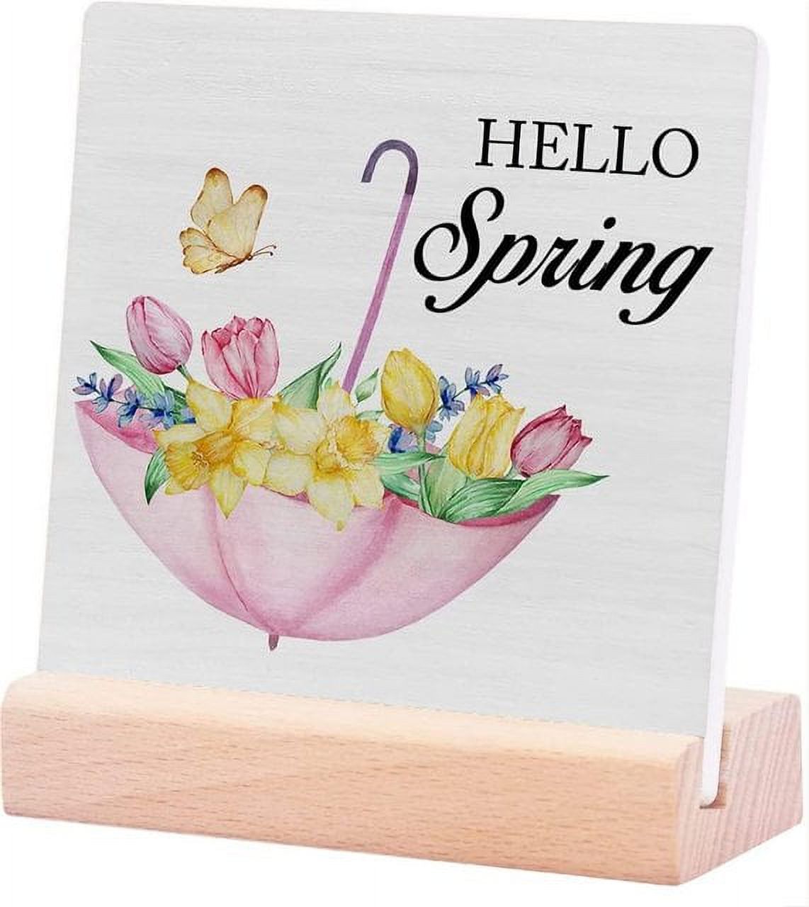 Hello Spring Flowers Umbrella Ceramic Table Sign Plaque Decor Desk Sign ...