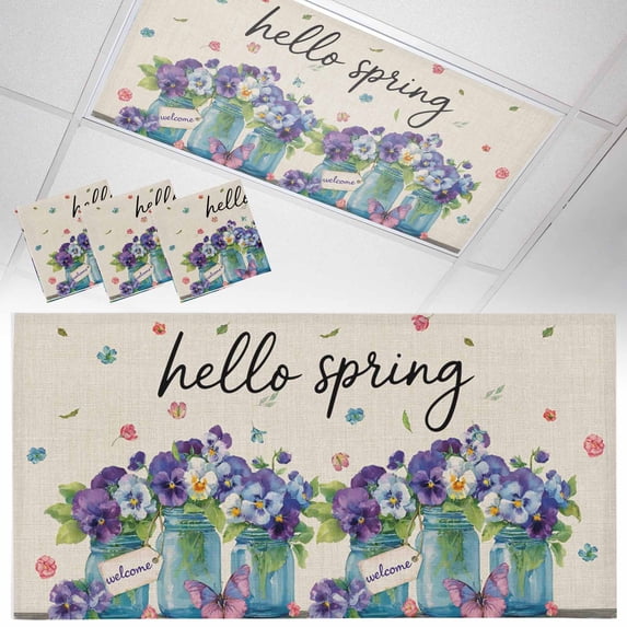 Hello Spring Fluorescent Light Covers Country Purple Pansy Flowers ...