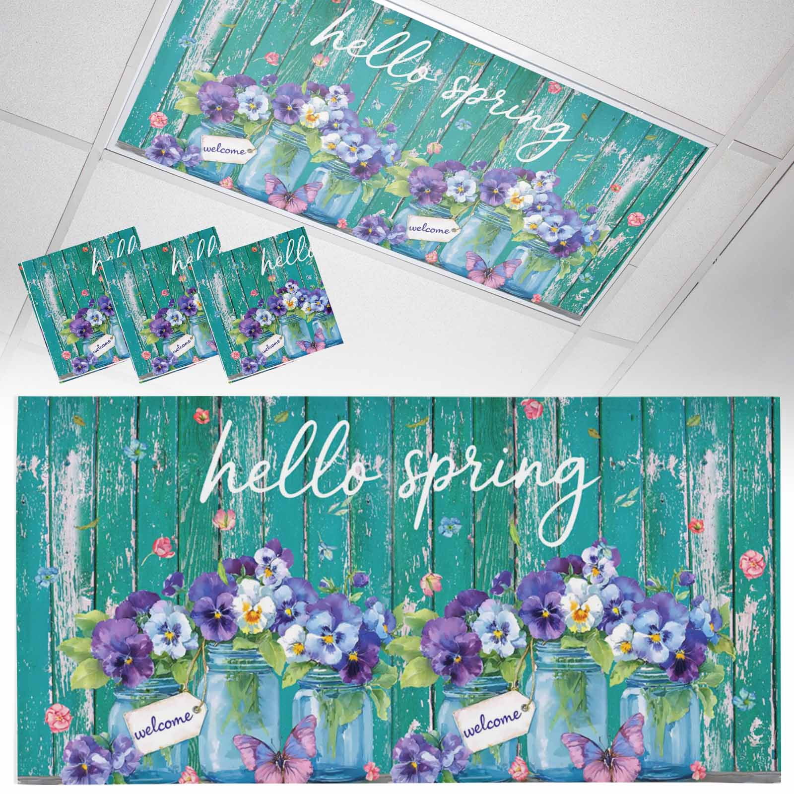Hello Spring Fluorescent Light Covers Country Purple Pansy Flowers ...