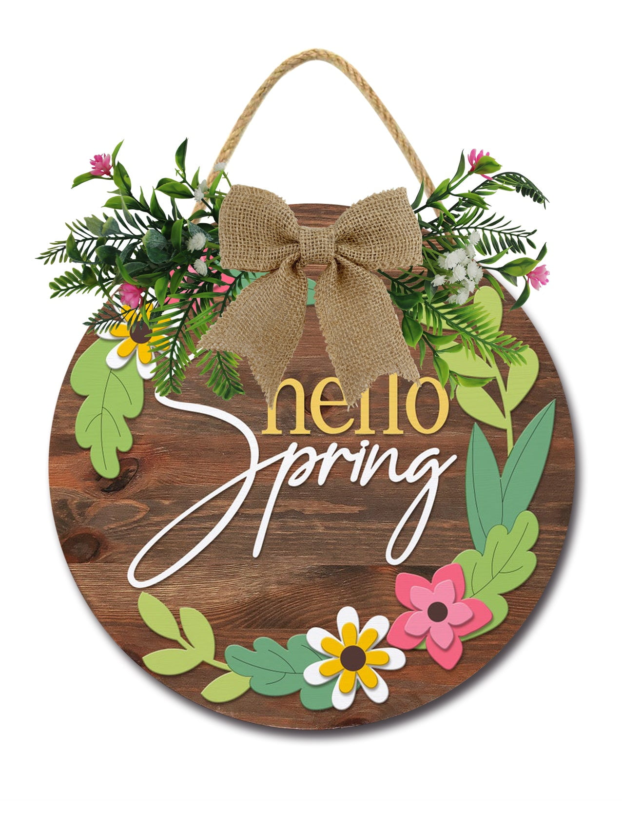 Hello Spring Front Door Sign Funny Wreaths Hanging Wooden Plaque ...