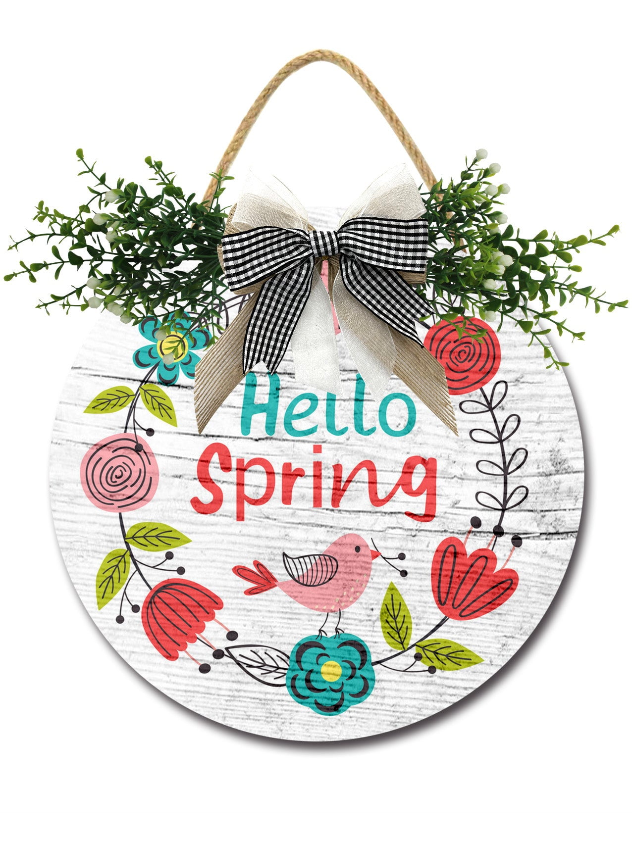Hello Spring Front Door Sign Funny Wreaths Hanging Wooden Plaque ...