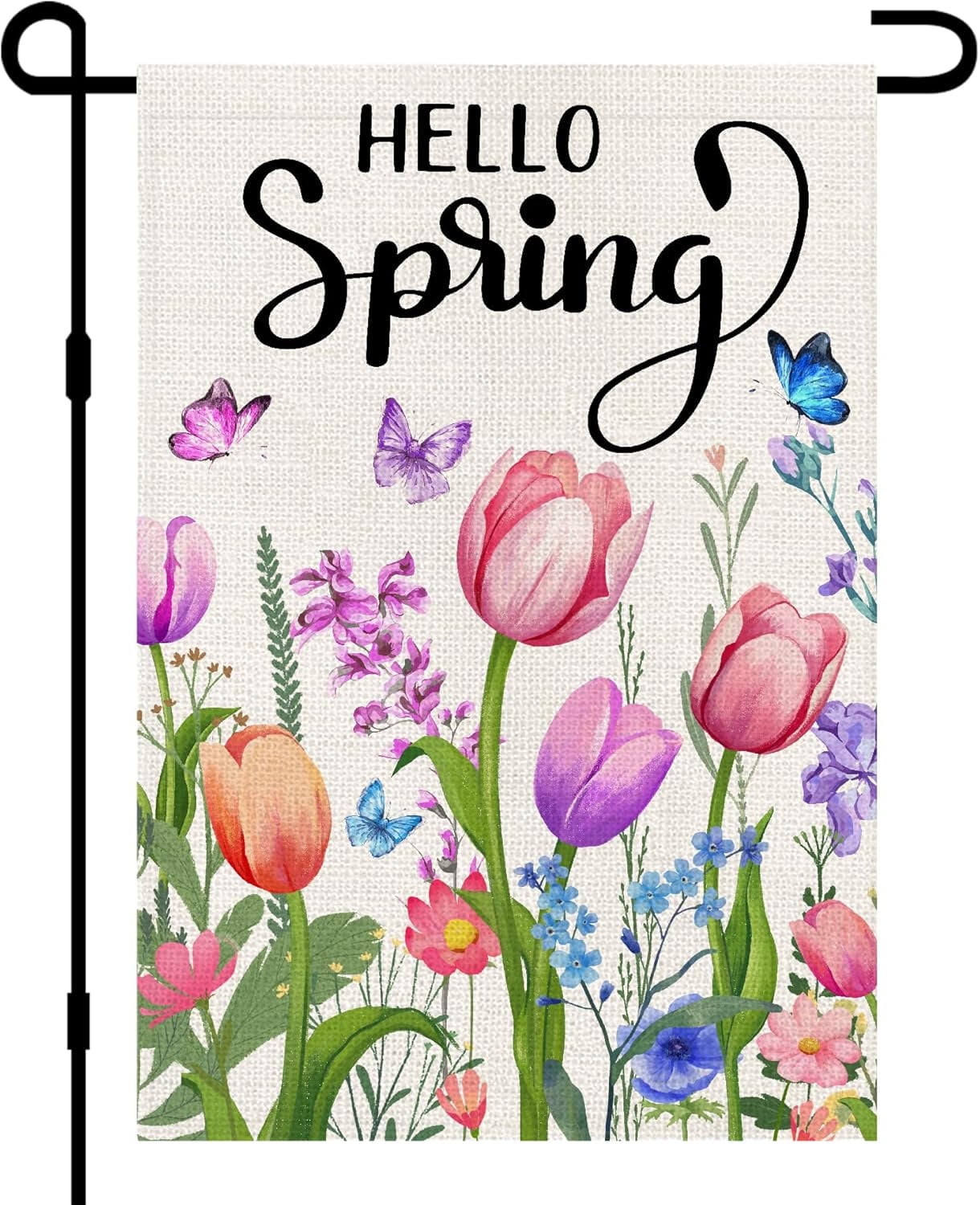 Hello Spring Garden Flag 12x18 Inch Double Sided Burlap, Butterflies ...