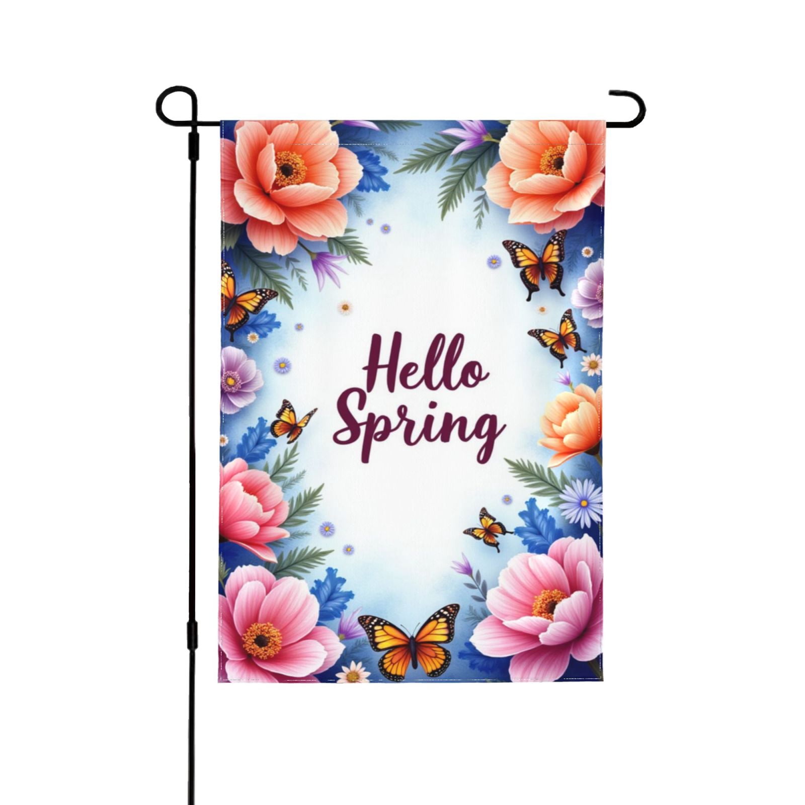 Hello Spring Garden Flag 12x18 Inch Double Sided Floral Butterfly ...