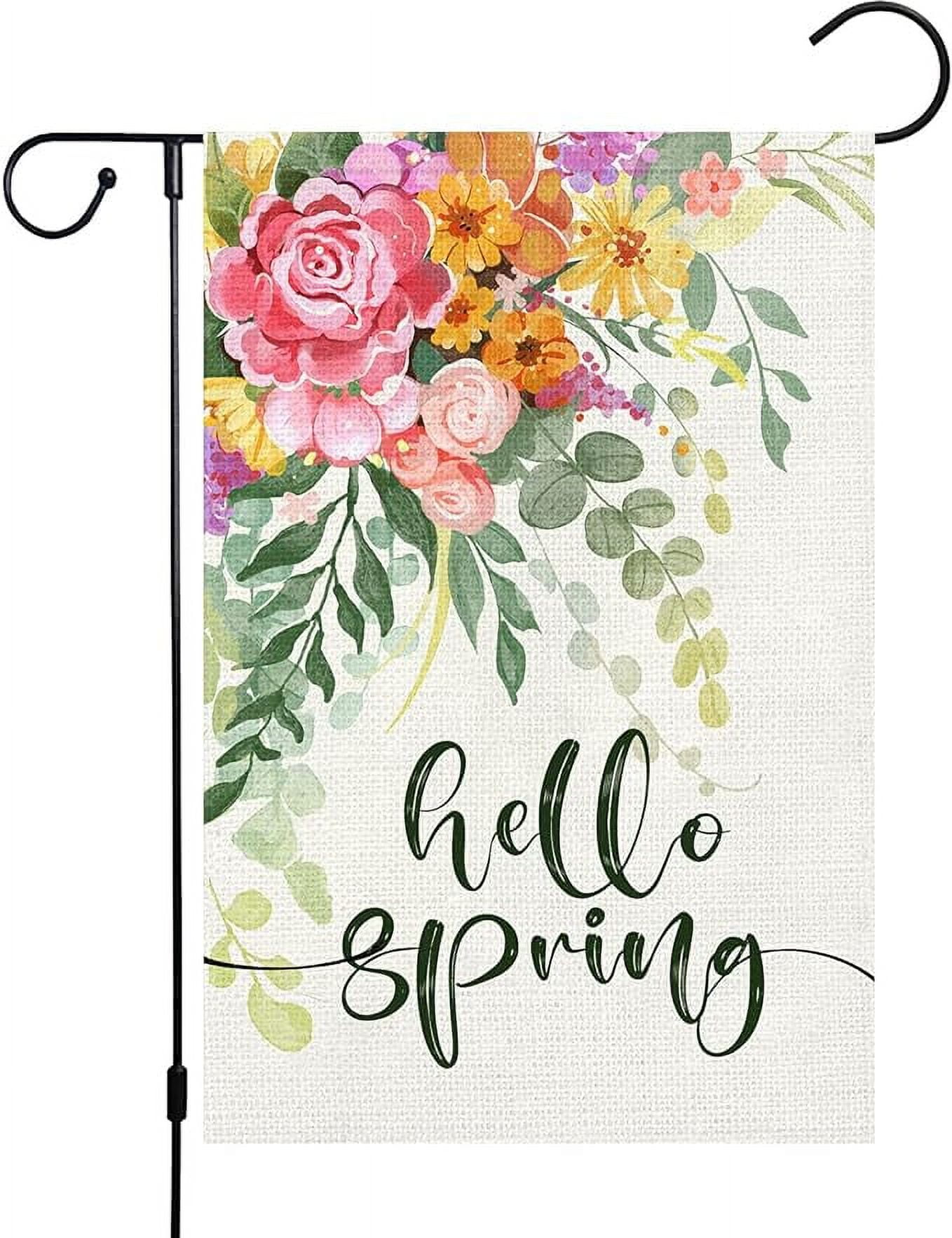 Hello Spring Garden Flag Double Sided, Burlap Small Vertical Happy ...