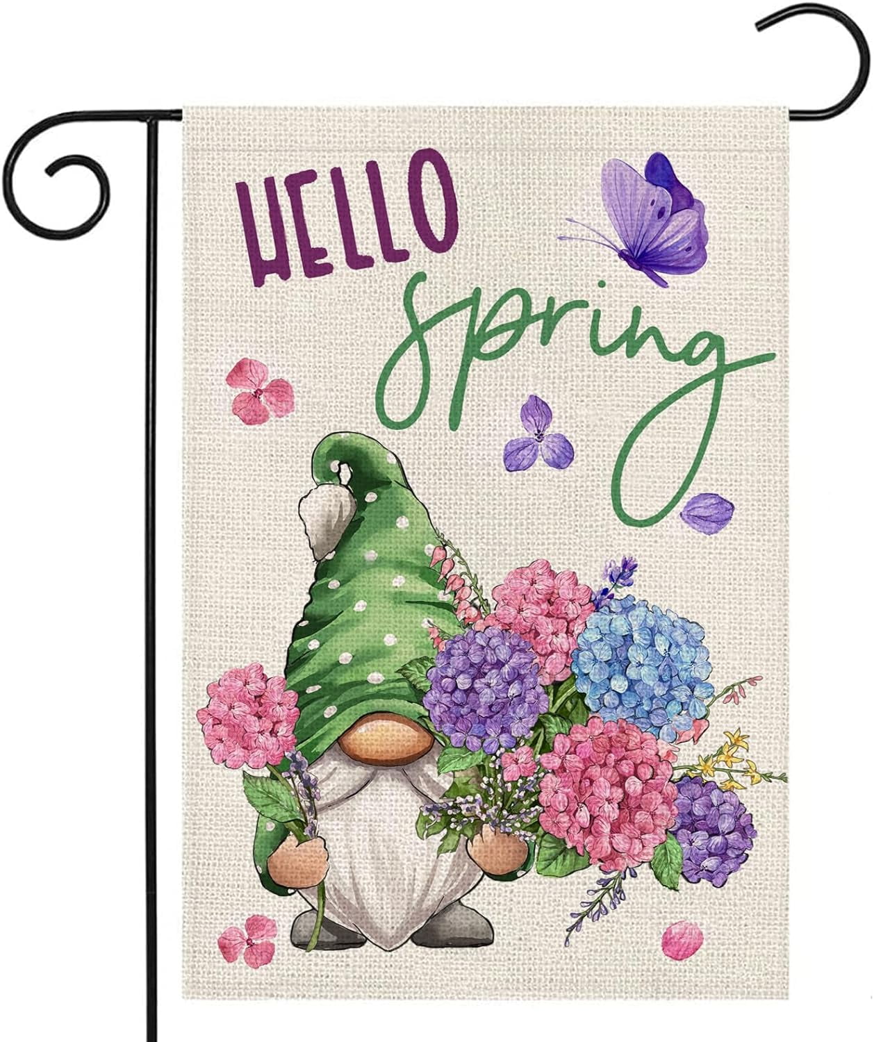 Hello Spring Garden Flag for Outside Double Sided,Gnome with Hydrangeas ...