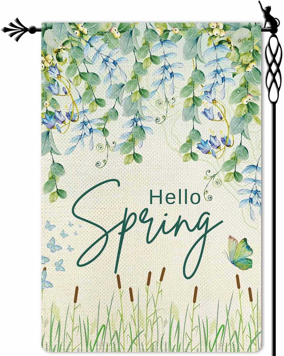 Hello Spring Garden Flag Spring Eucalyptus Leaves Garden Flag Vertical ...