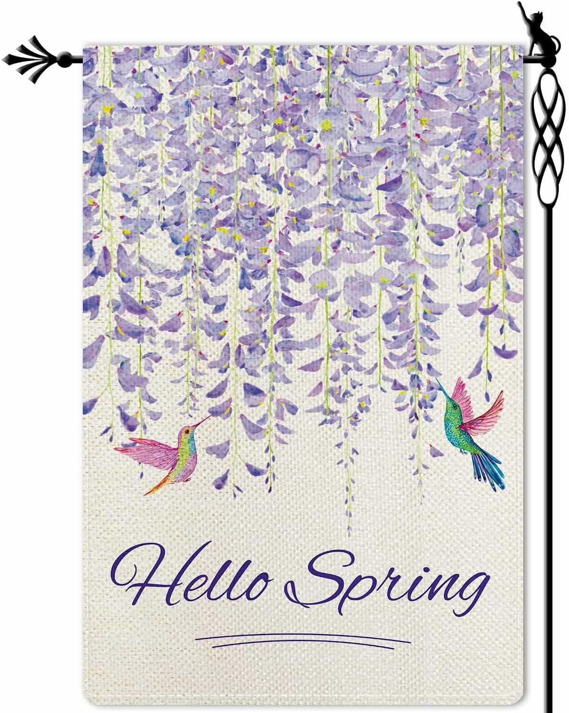 Hello Spring Garden Flag Spring Wisteria Flower Garden Flag Vertical ...