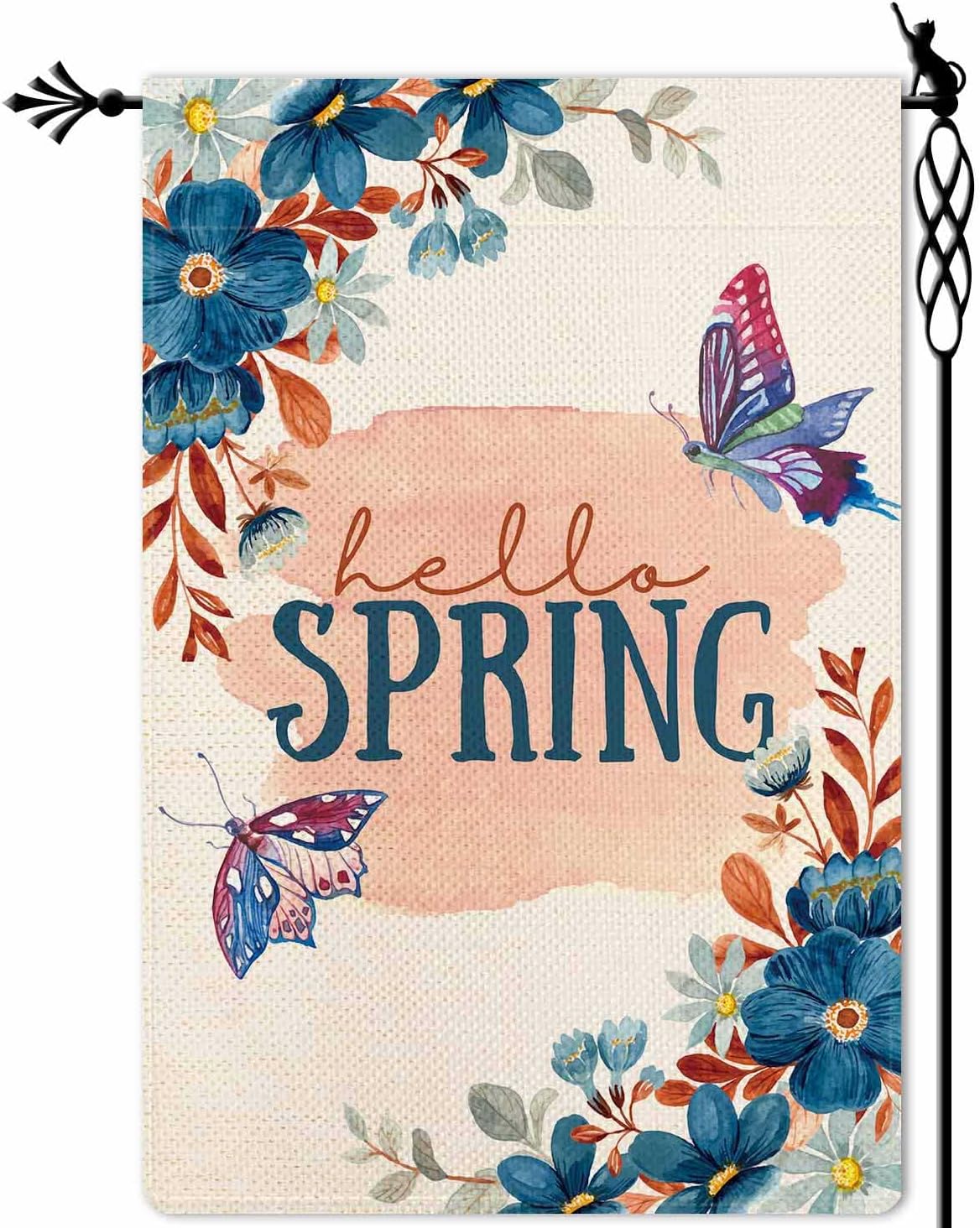 Hello Spring Garden Flag Welcome Spring Butterfly Garden Flag Beautiful ...