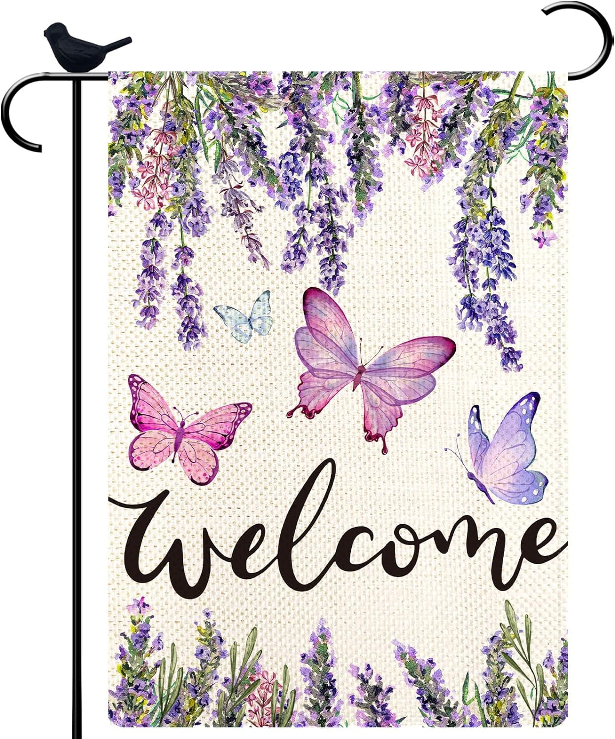Hello Spring Garden Flags 12.5 x 18 Inch Double Sided Butterfly Yard ...