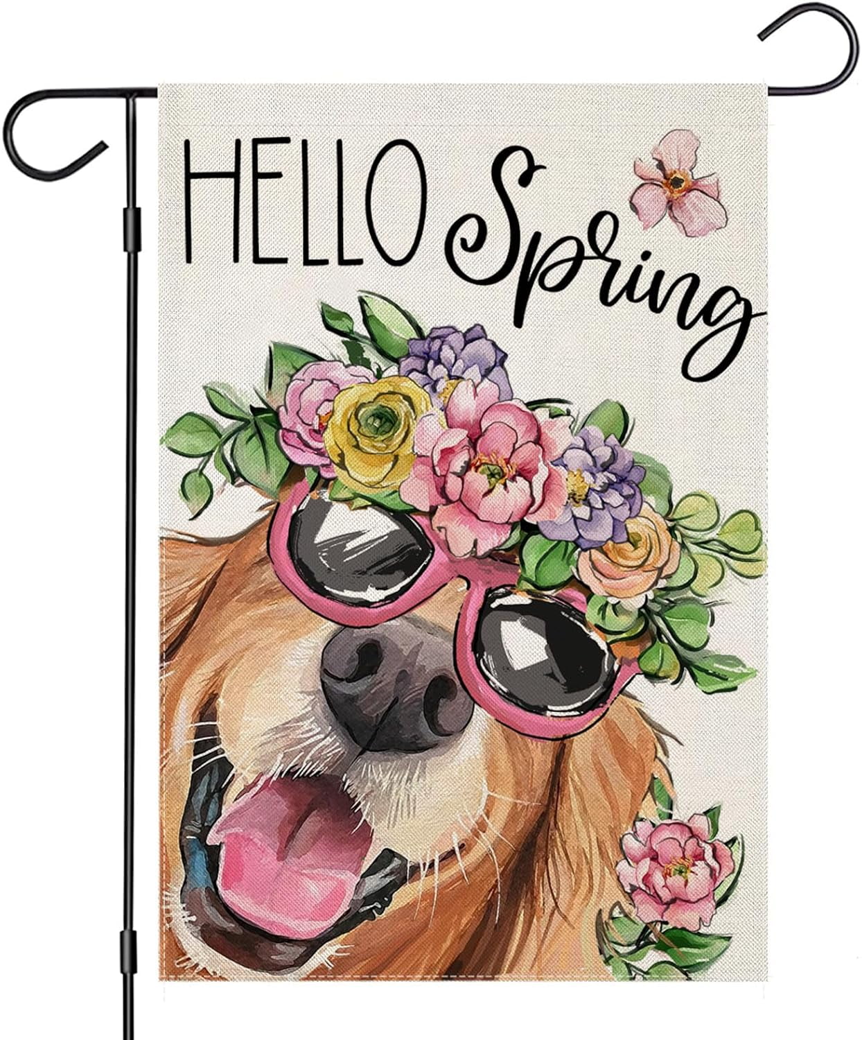 Hello Spring Garden Flags for Outside Double Sided, Dog with Flowers ...