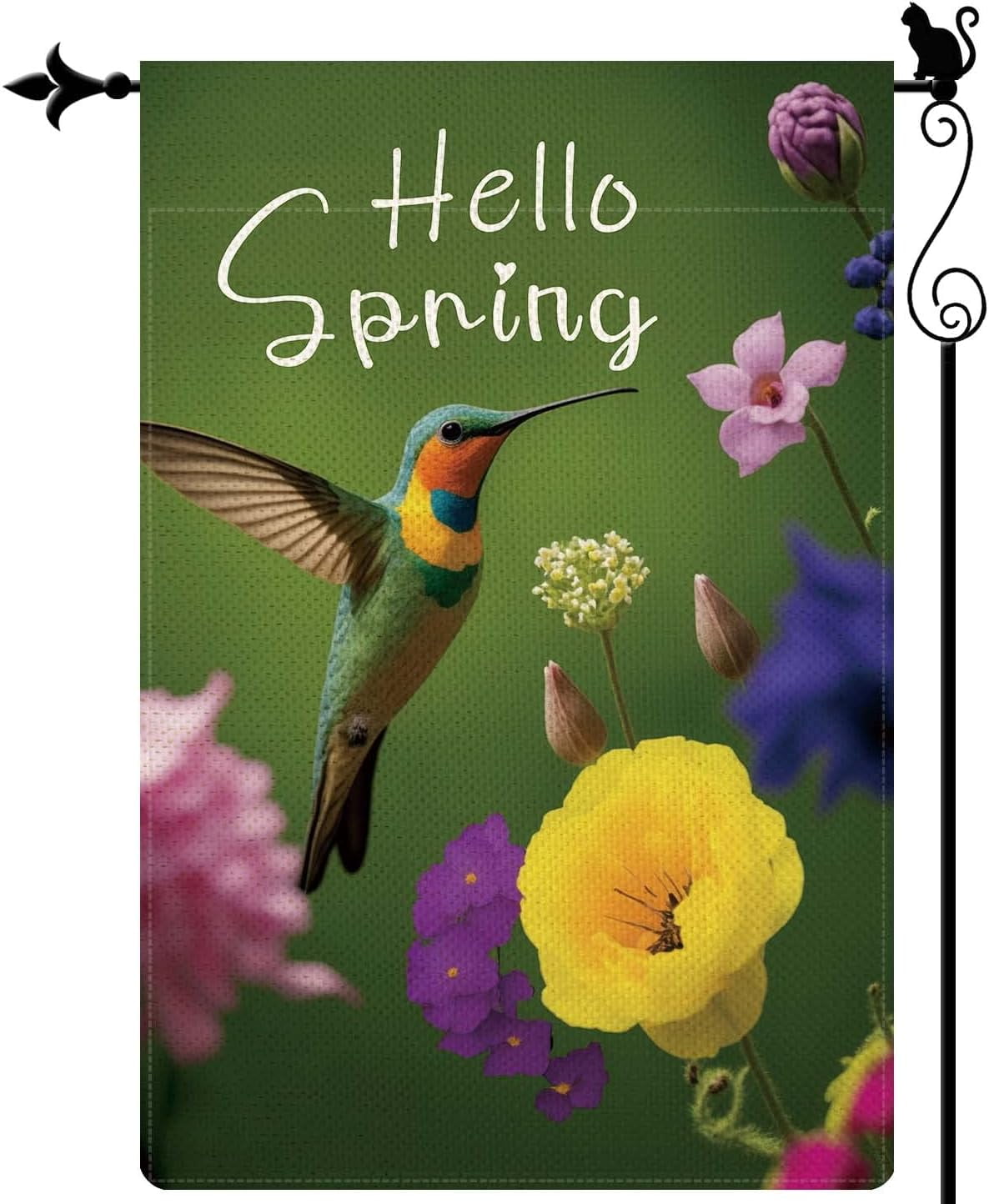 Hello Spring Hummingbird and Butterfly Garden Flag, Double-Sided ...