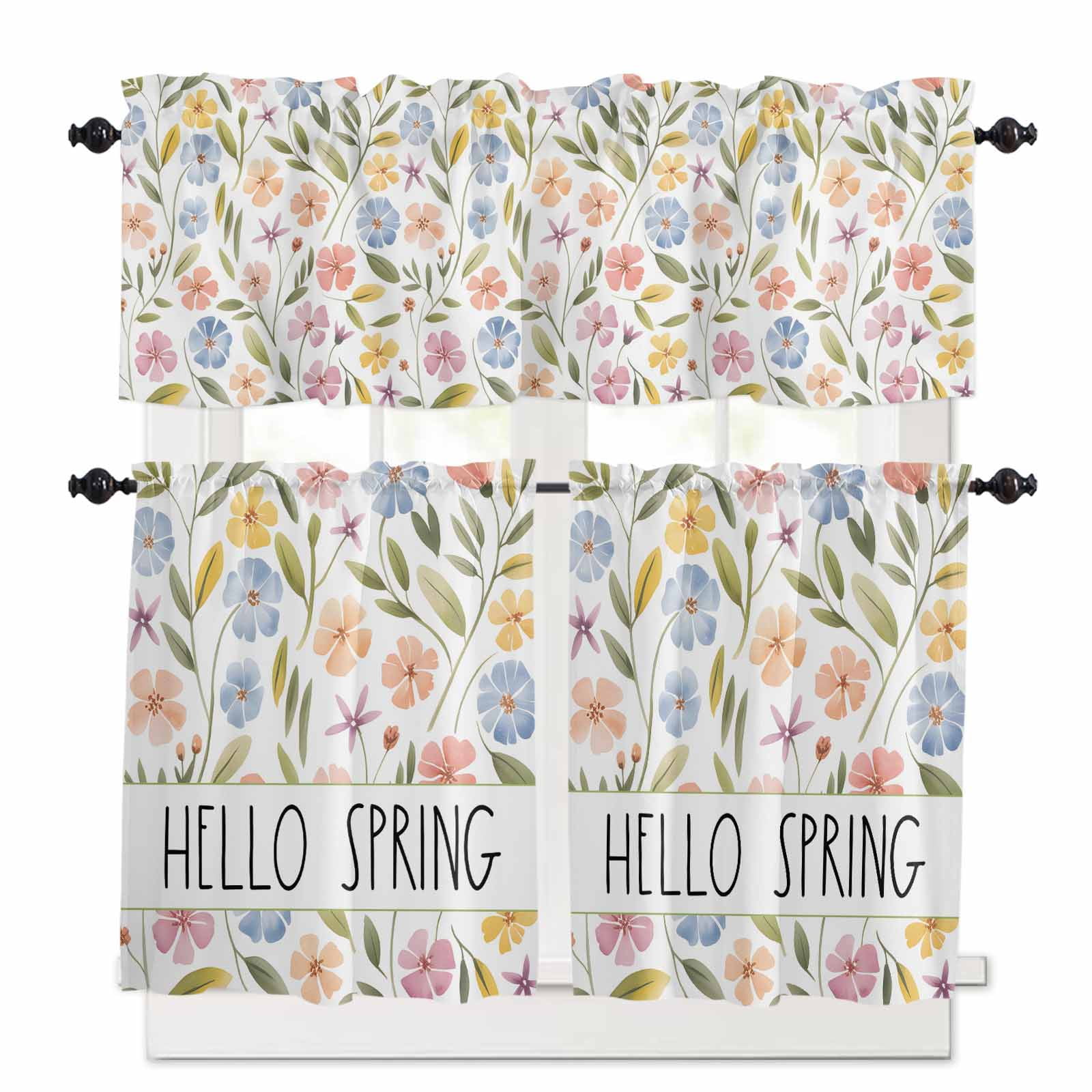 Hello Spring Kitchen Curtains Valances and Tiers Set of 3 Spring Blue ...