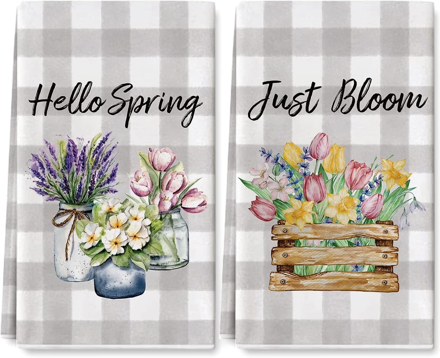 Hello Spring Kitchen Towels Spring Floral Blossoms Dish Towel 18 x 26 ...