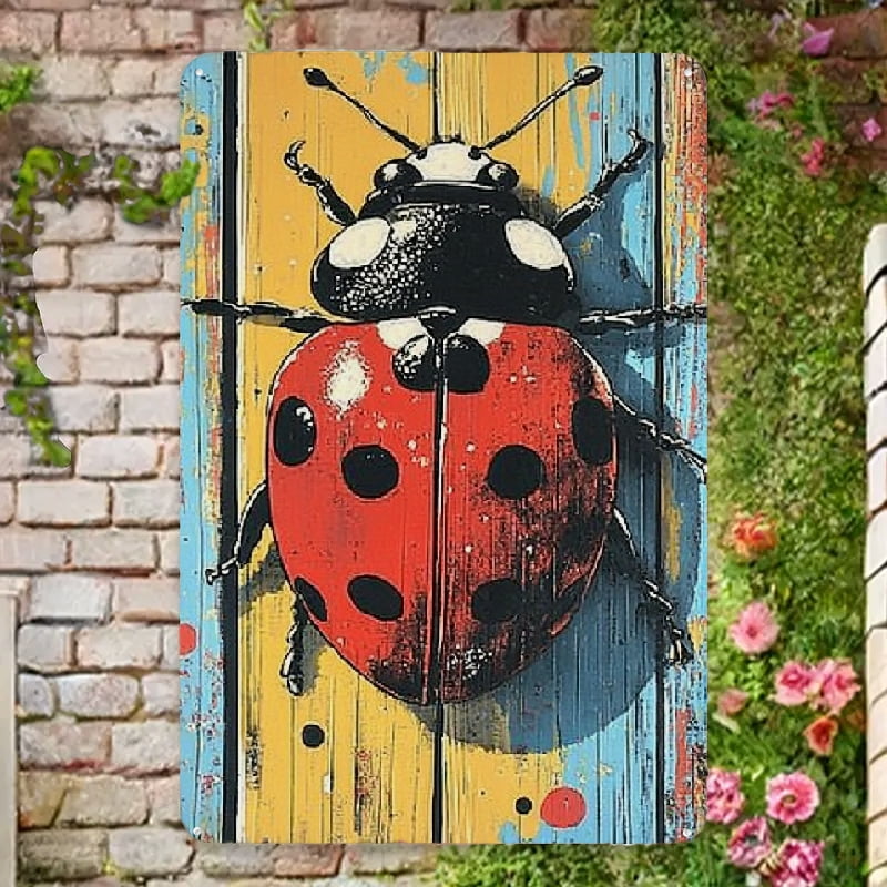 Hello Spring" Ladybirds & Buffalo Plaid Metal Sign, 12x8 inch - Perfect ...