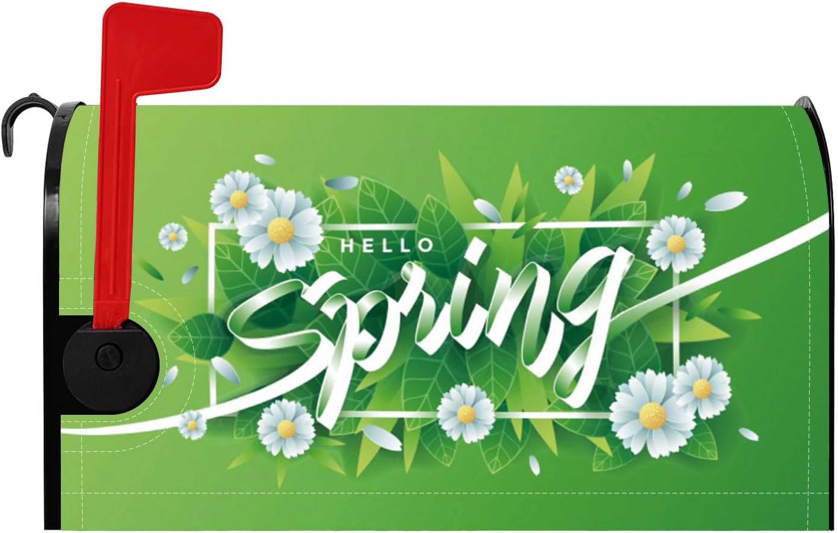 Hello Spring Mailbox Covers Magnetic Green Leaves White Daisy Flower ...
