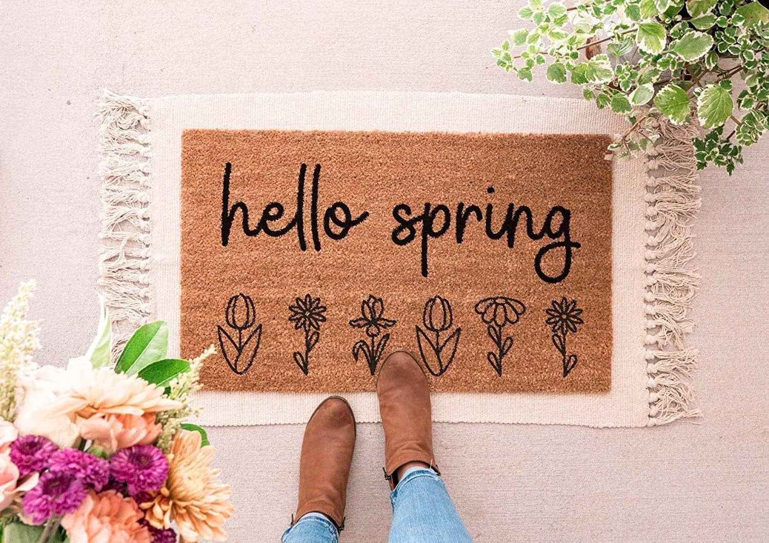 Hello Spring Mat, Spring Mat, Flower Mat, Flower Mat, Spring Decor ...