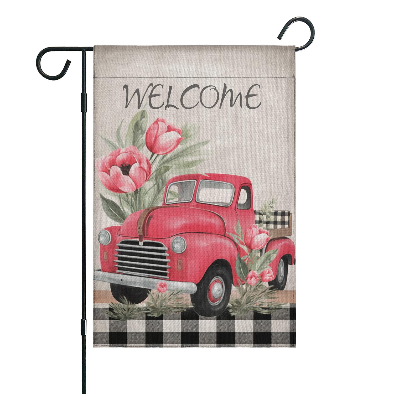 Hello Spring Outdoor Flag 12×18 in Spring Summer Truck Tulip Welcome ...