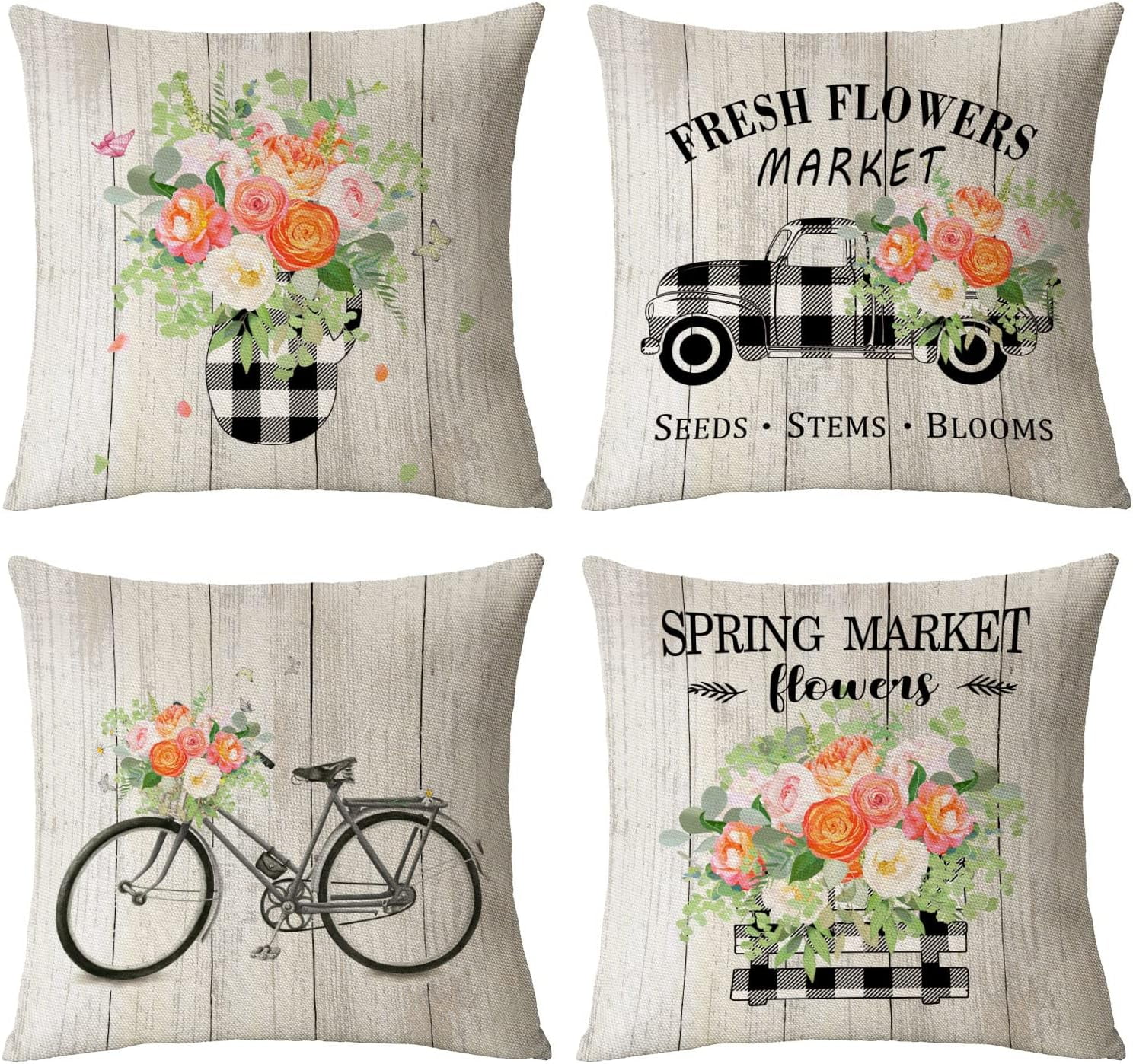 Hello Spring Pillow Covers 12x12 Set of 4 Floral Throw Pillow Covers ...
