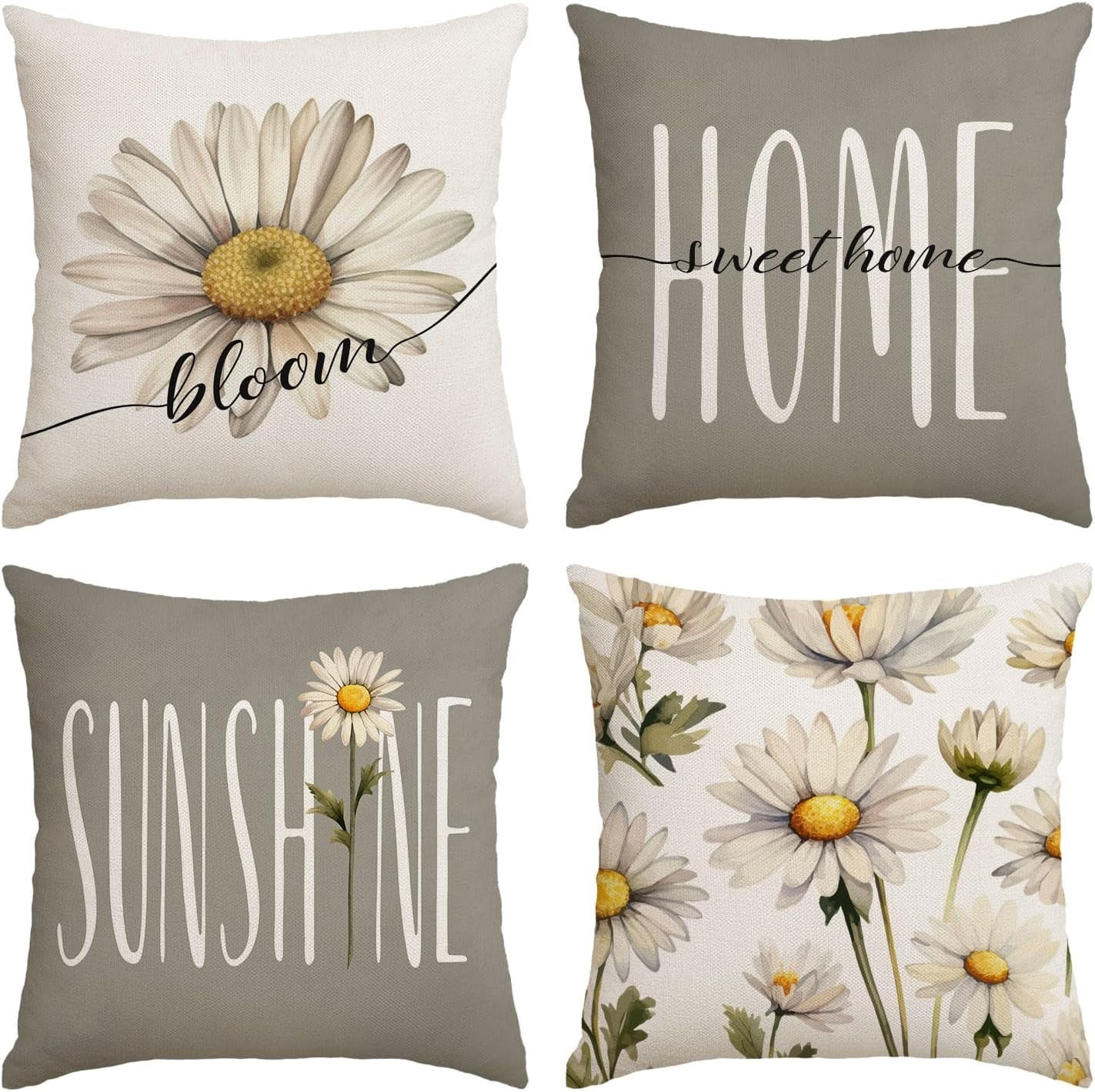 Hello Spring Pillow Covers 20x20 Set of 4 Floral Throw Pillow Covers ...