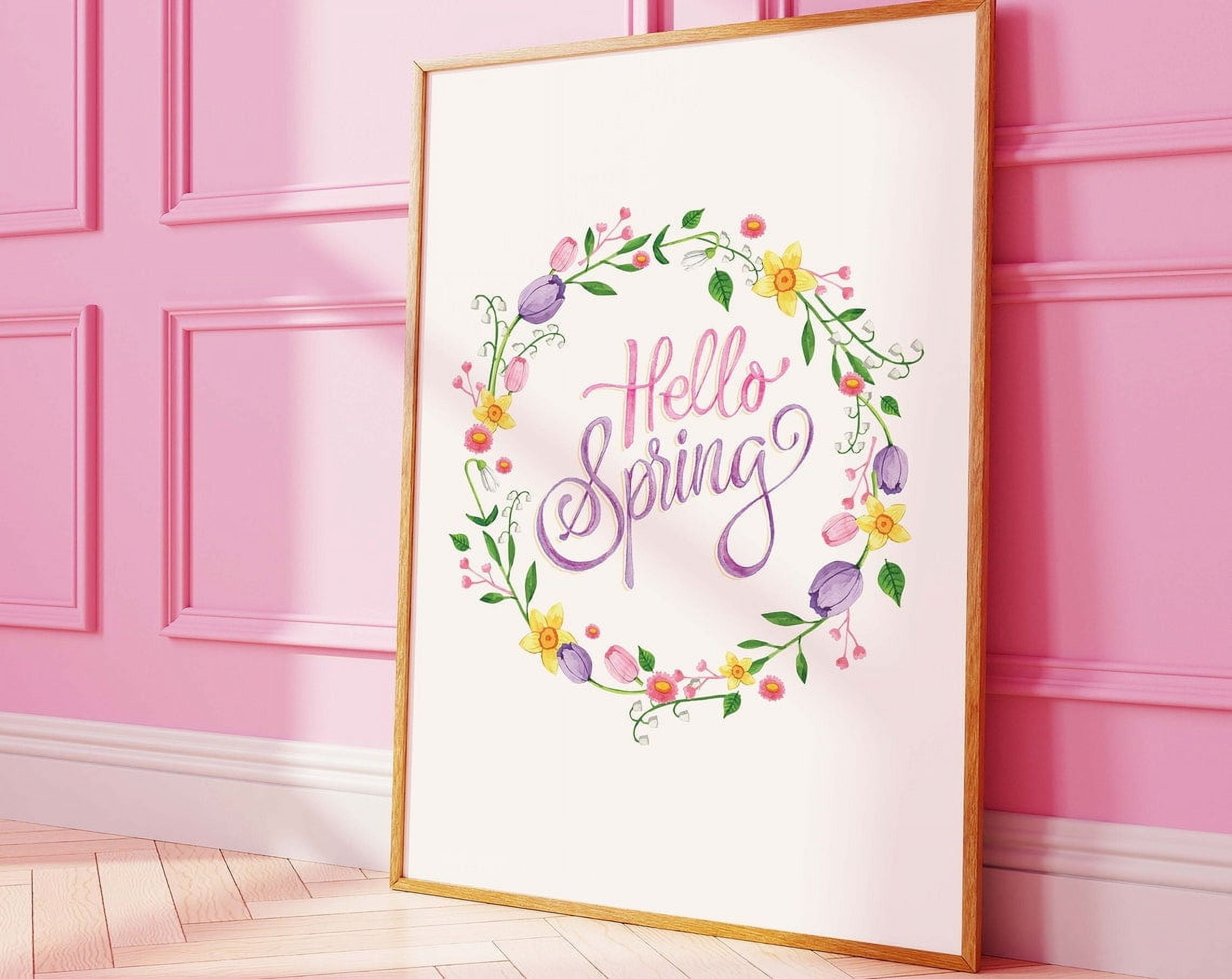 Hello Spring Print, Art, Cute Floral Art Print, Pastel Spring Wall Art ...