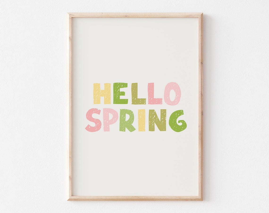 Hello Spring Print, Watercolor Spring Print, Spring Wall Art, Colorful ...
