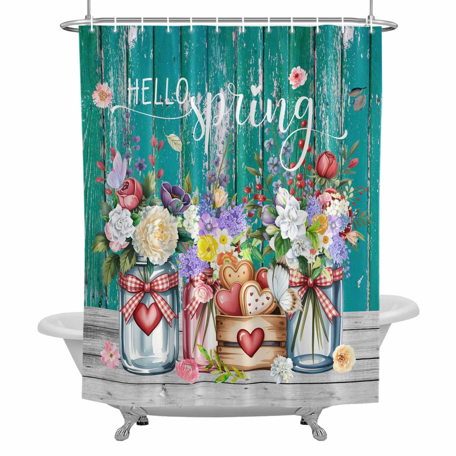 Hello Spring Shower Curtain for Bathroom, Rose Purple Pink Flower Red ...