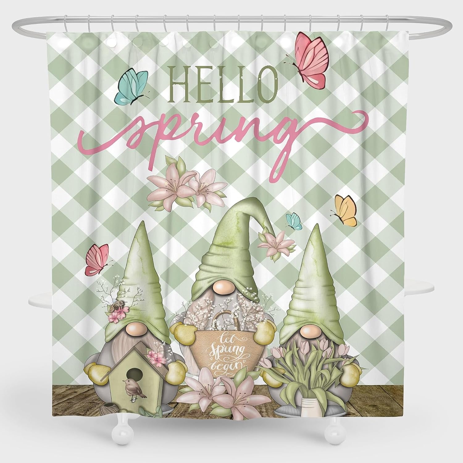 Hello Spring Shower Curtain Curtains for Bathroom Spring Gnomes Shower ...