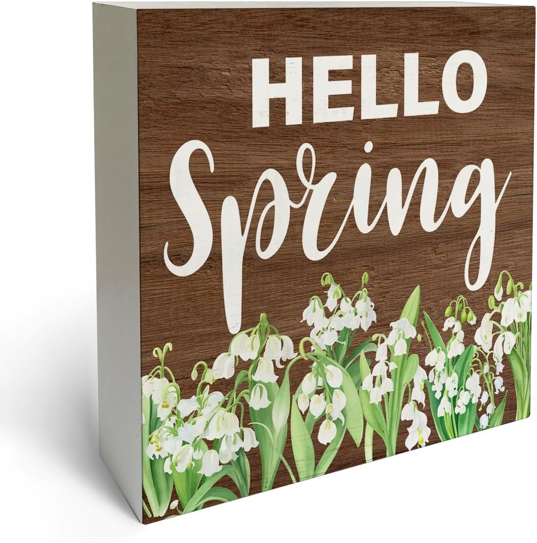 Hello Spring Sign Spring Welcome Wooden Block Sign Rustic Style Spring ...