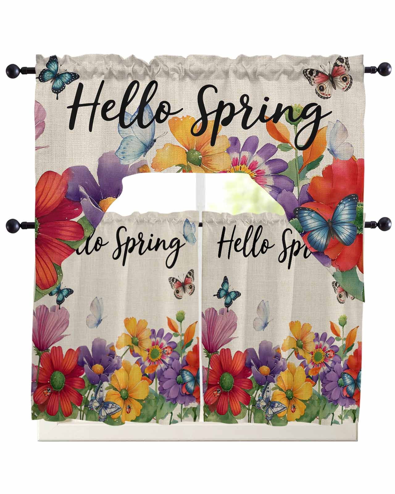 Hello Spring Swag and Tier Curtains Set Kitchen Valances with Tier ...