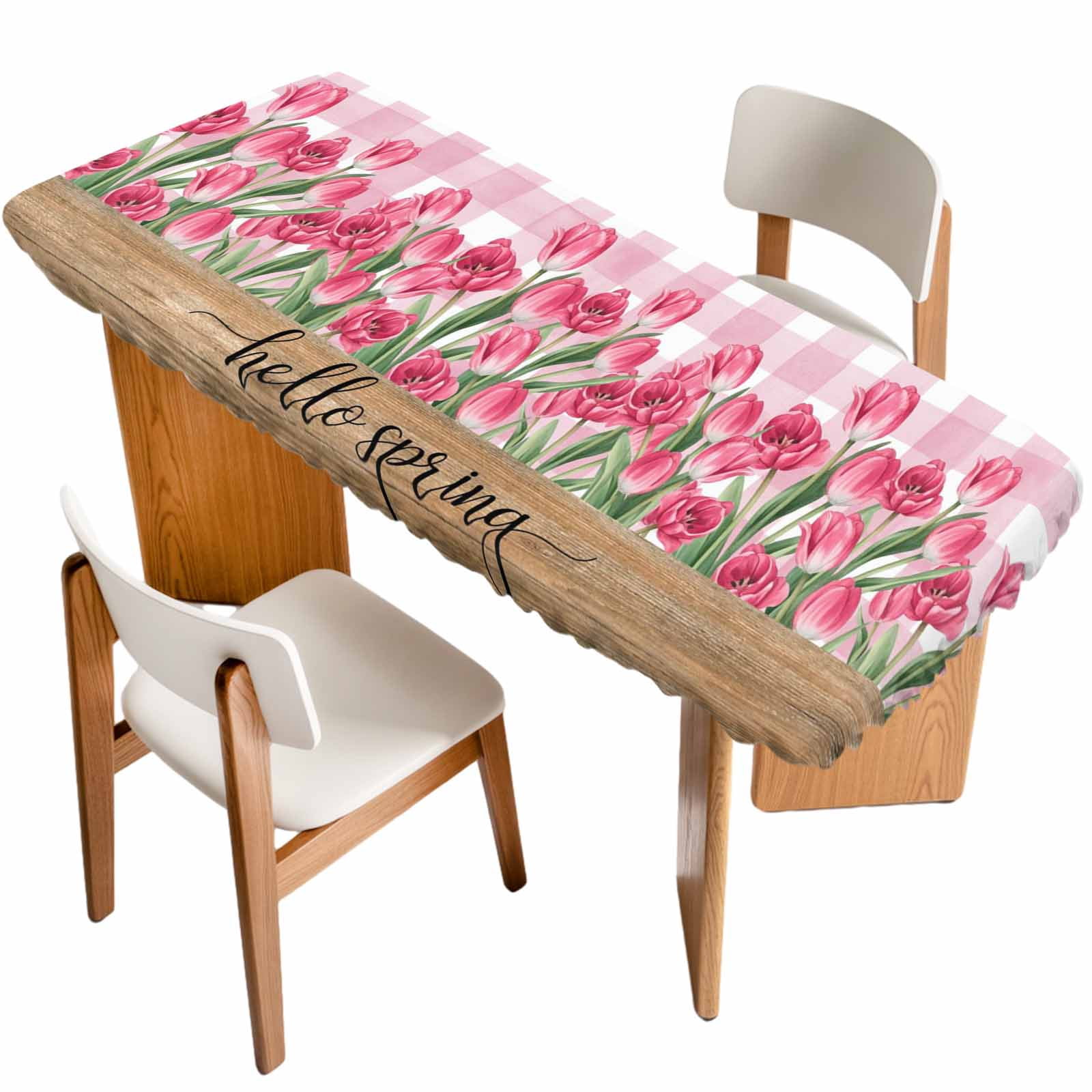 Hello Spring Table Cloths for 8 Foot Rectangle Tables, Pink Tulip ...