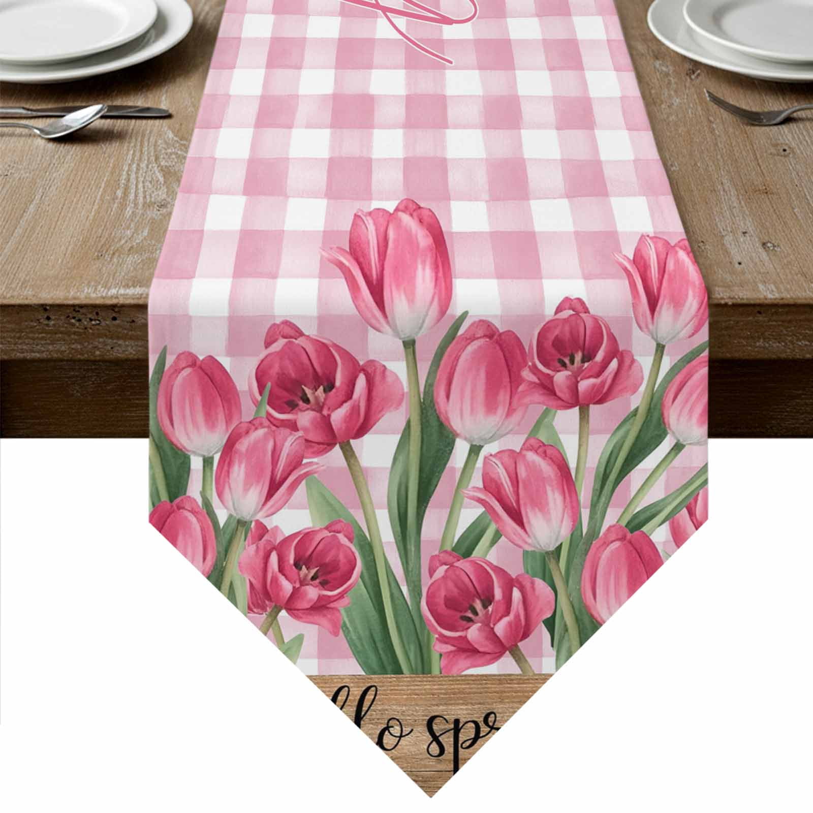 Hello Spring Table Runner Linen Burlap Table Runner 36 Inches Small ...