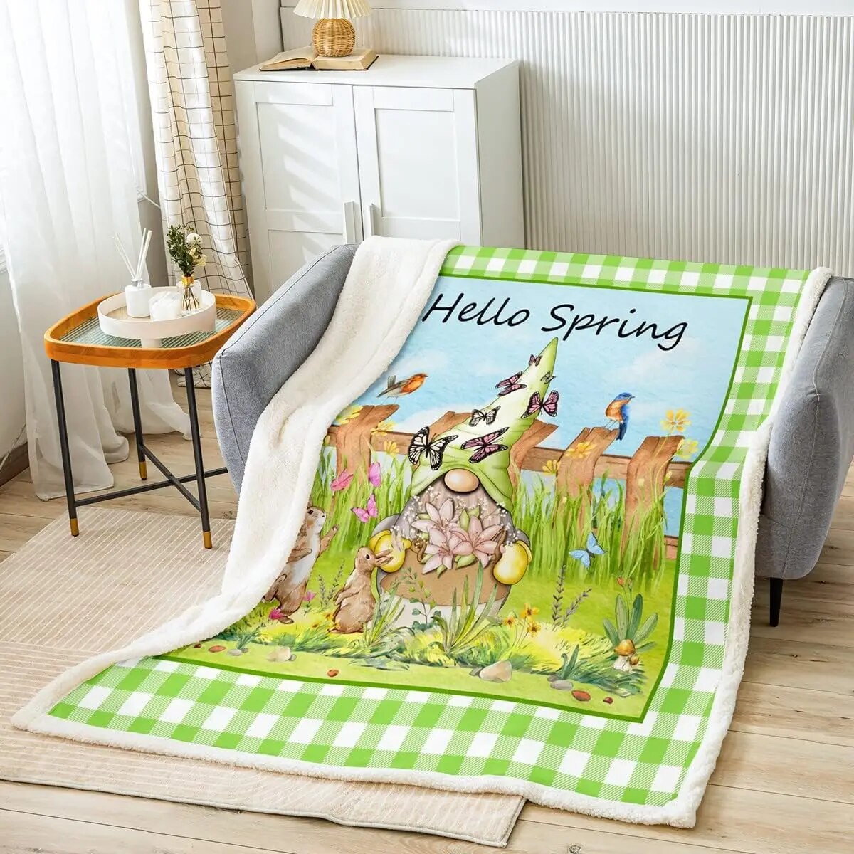Hello Spring Throw Blanket Watercolor Flowers Leaves Blankets Kids Cute ...