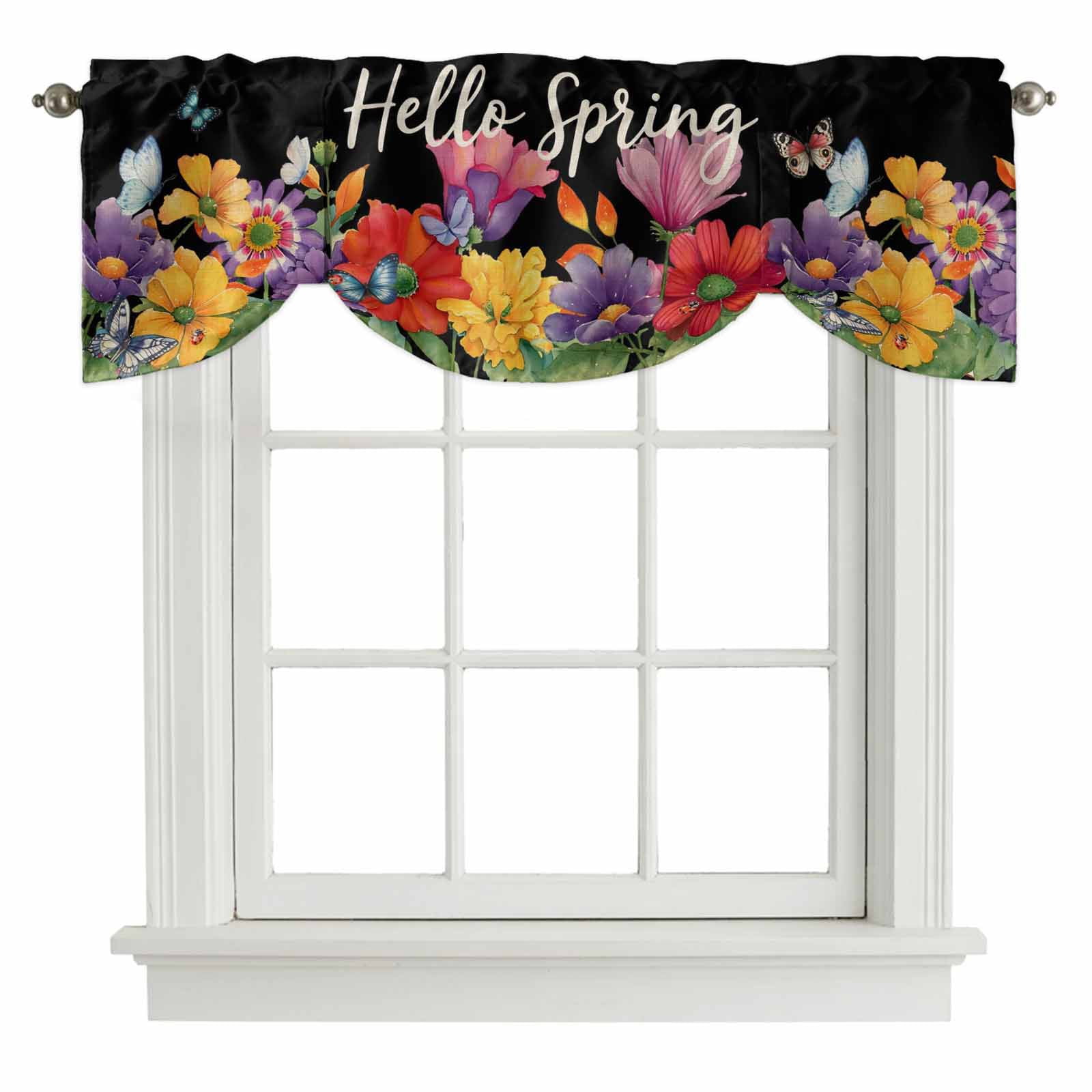 Hello Spring Tie Up Valance for Windows, Red Yellow Purple Flower ...