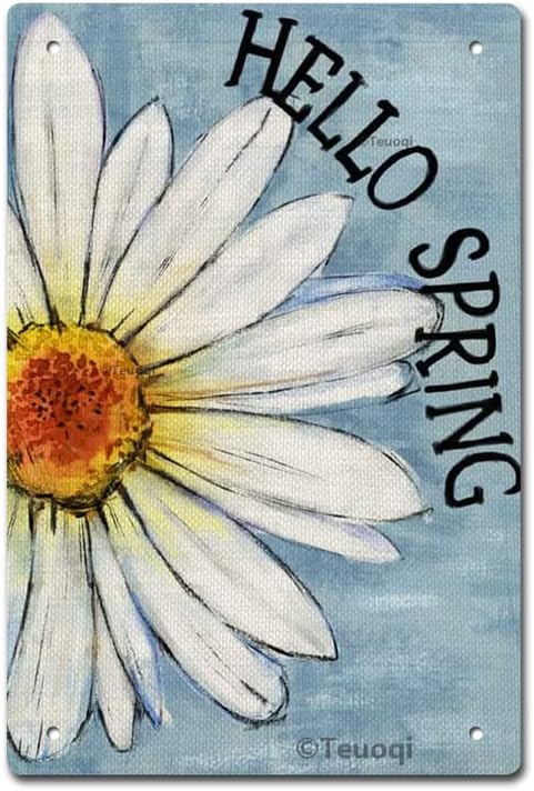 Hello Spring Tin Sign Floral Flower Metal Signs Dog Honey Bee Wall ...