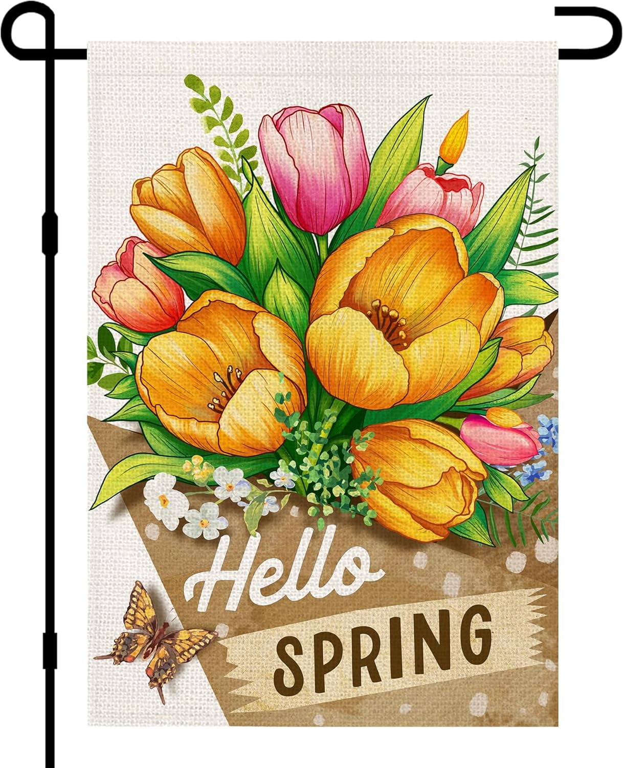 Hello Spring Tulip Garden Flag for Outside Double Sided Burlap, Season ...