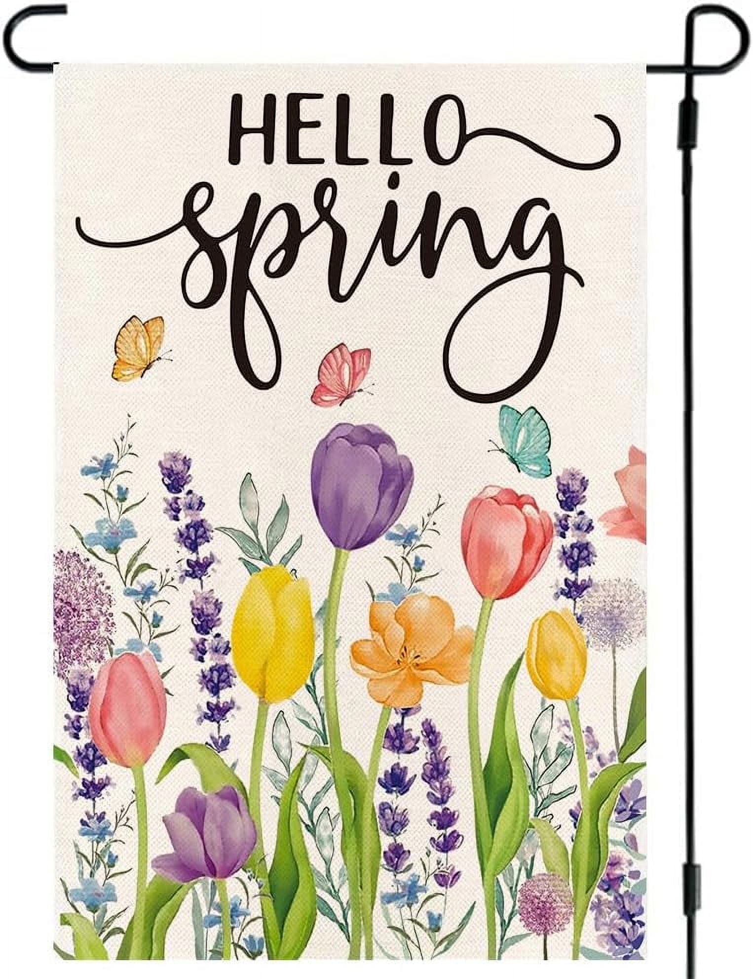 Hello Spring Tulip Garden Flag for Outside Double Sided Farmhouse ...